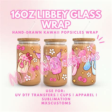 Kawaii Popsicles Wrap Png Cute Girly Cup Wrap For Uv Dtf Preppy Kitty Print Digital File For