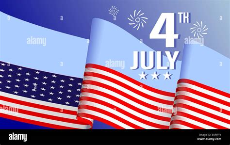 Celebration Of 4th Of July With American Flags And Fireworks Stock