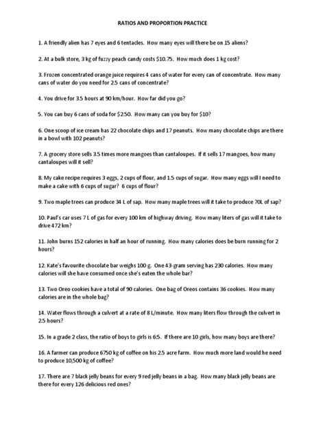 Math Ratio Word Problems Practice 01 Pdf