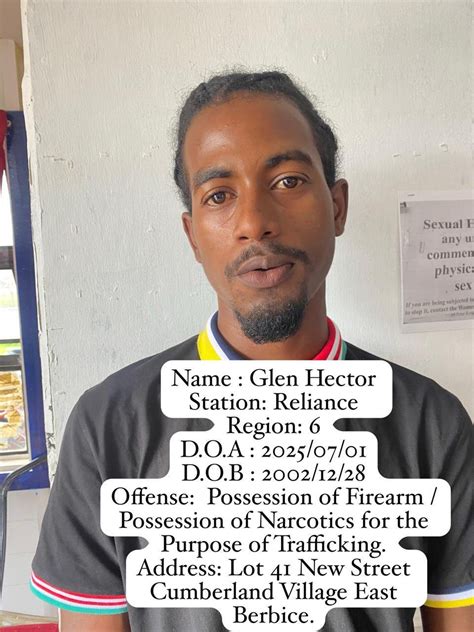 Guyana 𝐁𝐄𝐑𝐁𝐈𝐂𝐄 𝐋𝐀𝐁𝐎𝐔𝐑𝐄𝐑 𝐂𝐇𝐀𝐑𝐆𝐄𝐃 𝐑𝐄𝐌𝐀𝐍𝐃𝐄𝐃 𝐟𝐨𝐫 𝐧𝐚𝐫𝐜𝐨𝐭𝐢𝐜𝐬 𝐩𝐨𝐬𝐬𝐞𝐬𝐬𝐢𝐨𝐧 𝐮𝐧𝐥𝐢𝐜𝐞𝐧𝐬𝐞𝐝 𝐟𝐢𝐫𝐞𝐚𝐫𝐦 Glen