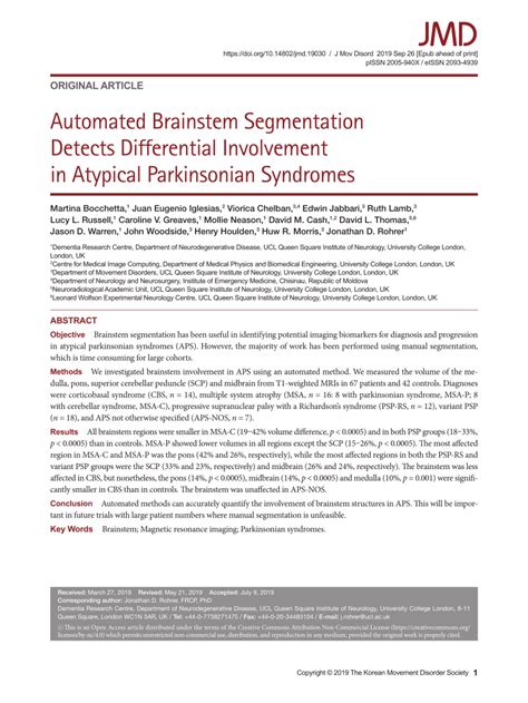 Pdf Automated Brainstem Segmentation Detects Differential Involvement