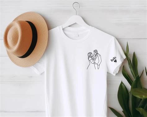 Custom Embroidered Outline Portrait T Shirt Couple Sketch From Photo