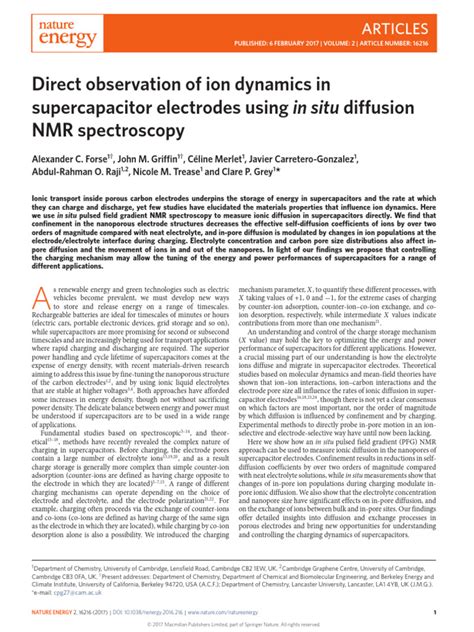 Direct Observation Of Ion Dynamics In Supercapacitor Electrodes Using In Situ Di Usion Nmr