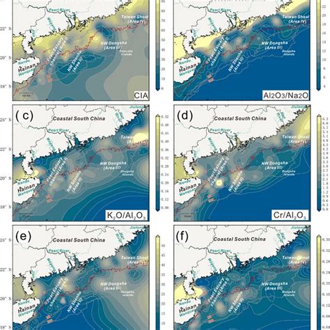 Contour Maps Of The Geochemical Indicators For The Nscs Surface