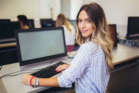 College Babes In A Computer Lab Stock Photo Image Of Professor Girl