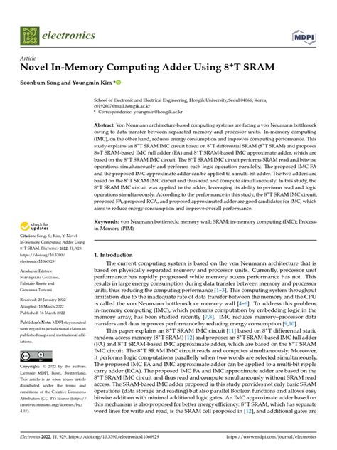 Novel In Memory Computing Adder Using 8t Sram Pdf Random Access
