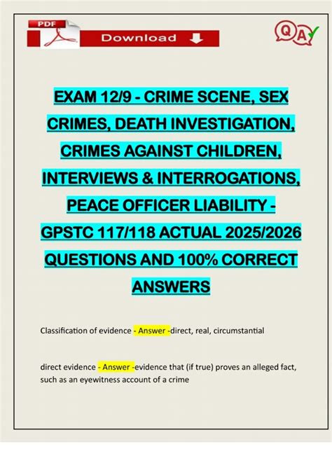 Exam 129 Crime Scene Sex Crimes Death Investigation Crimes