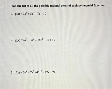 Solved Find The List Of All The Possible Rational Zeros Of Chegg