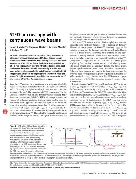 Pdf Sted Microscopy With Continuous Wave Beams Dokumen Tips