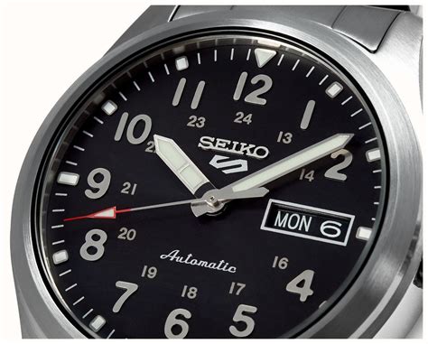 Seiko 5 Sports Field 黑色表盘不锈钢表链表壳 394 毫米 Srpg27k1 First Class Watches
