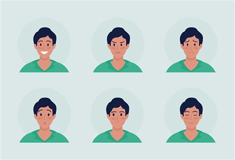 다른 감정을 가진 남자 세미 플랫 컬러 벡터 캐릭터 아바타 세트 2차 도형에 대한 스톡 벡터 아트 및 기타 이미지 2차 도형 가공의 인물 감정 Istock