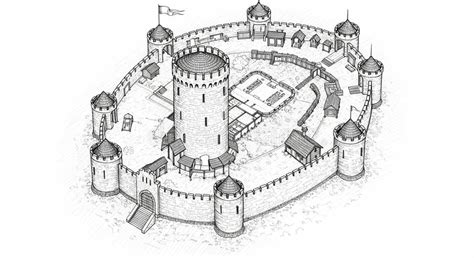 Circular Castle With A Central Keep Surrounded By High Stone Walls And
