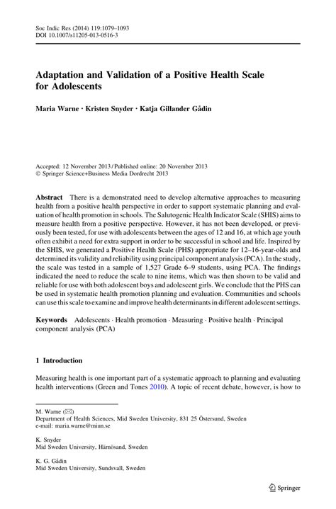 Pdf Adaptation And Validation Of A Positive Health Scale For Adolescents