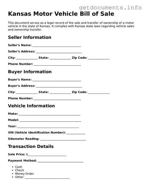 Make A Valid Kansas Motor Vehicle Bill Of Sale With Our Fillable Form