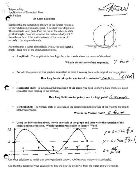 Sinusoidal Word Problem Solutions Sinusoidal Word Problem Solutions