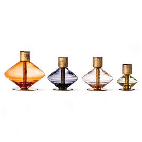 Hand Blown Glass Brass Taper Candle Holders 4 Styles