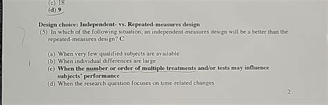 Solved Design Choice Independent ﻿vs ﻿repeated Measures