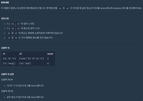 [프로그래머스] 코딩테스트 입문 배열의 유사도 java