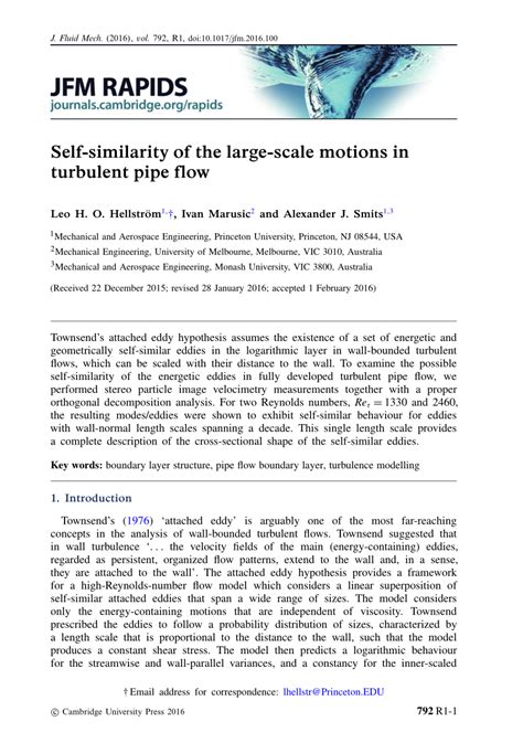 Pdf Self Similarity Of The Large Scale Motions In Turbulent Pipe Flow
