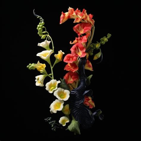 Premium Ai Image Biomorphic Sculpture Lush Flower Arrangement On
