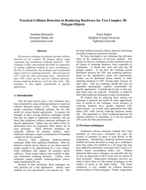 Pdf Practical Collision Detection In Rendering Hardware For Two