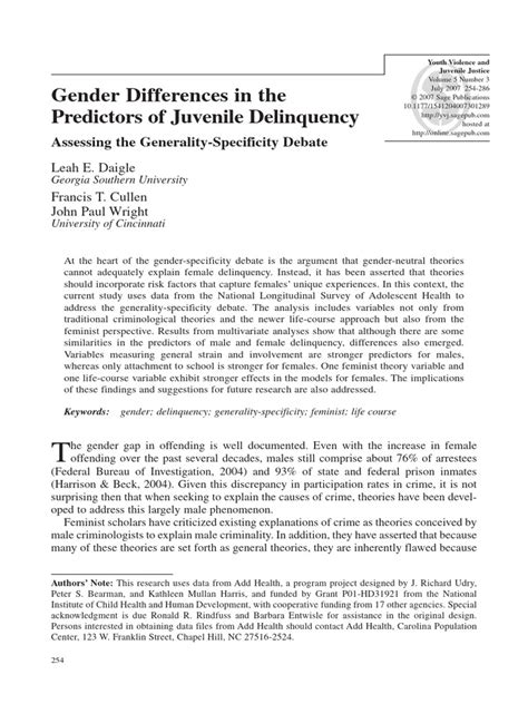 Daigle Et Al 2007 Gender Differences In The Predictors Of Juvenile