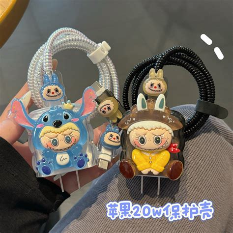การ์ตูน Stitch Diy 18w 20w Charger Protector ชุดเครื่องชาร์จสาย Protector สําหรับ Iphone11 12 13