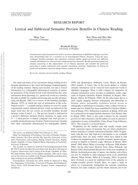 lexical and sublexical semantic preview benefits in chinese reading