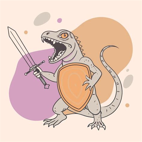 A Lizard With A Sword And Shield With An Orange Background Premium Ai