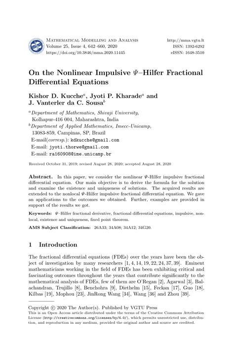Pdf On The Nonlinear Impulsive Ψhilfer Fractional Differential Equations