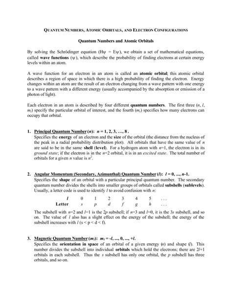 Quantum Numbers Atomic Orbitals Electron Configurations