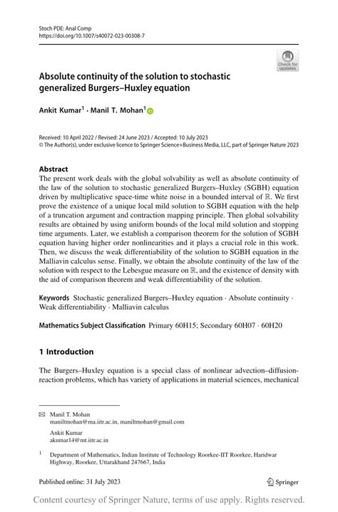 Absolute Continuity Of The Solution To Stochastic Generalized Burgers