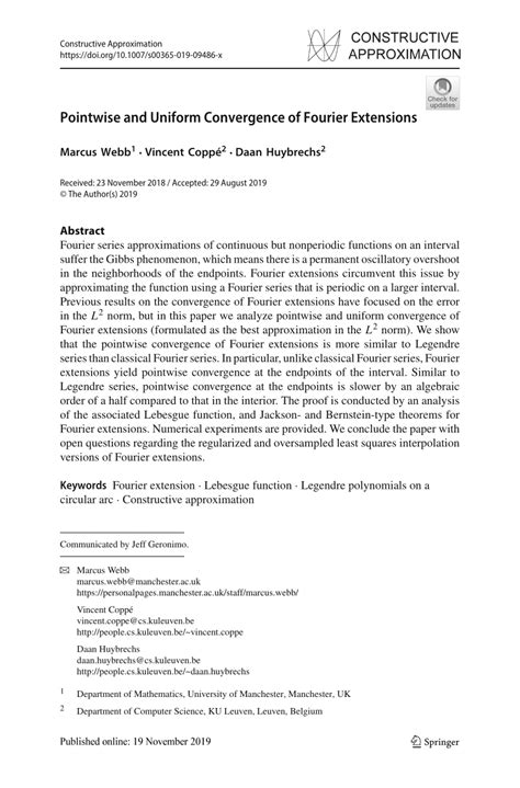 Pdf Pointwise And Uniform Convergence Of Fourier Extensions