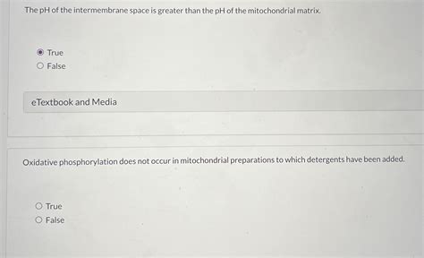 Solved The Ph Of The Intermembrane Space Is Greater Than The