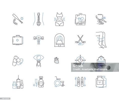 의료 기술 라인 아이콘 컬렉션입니다 원격 의료 웨어러블 로봇 공학 인공 지능 빅 데이터 전자 건강 기록 원격 모니터링 벡터 및 선형 그림 진단 영상 디지털 치료 환자 참여