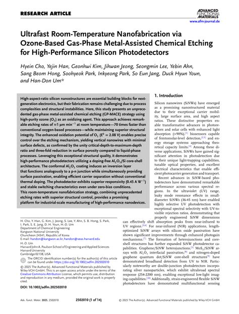 Pdf Ultrafast Room‐temperature Nanofabrication Via Ozone‐based Gas‐phase Metal‐assisted