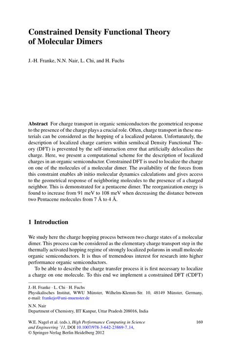 PDF Constrained Density Functional Theory Of Molecular Dimers