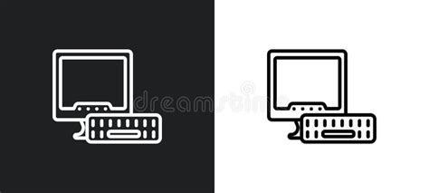 Workstation Outline Icon In White And Black Colors Workstation Flat