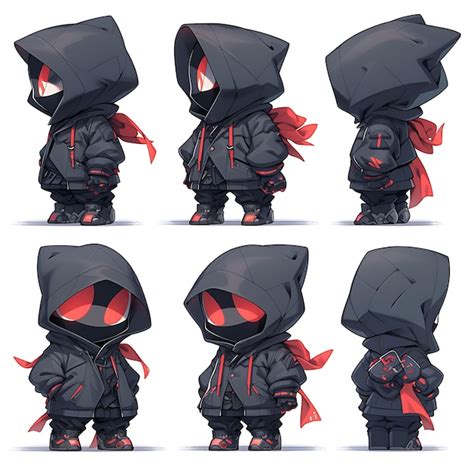 Premium Photo Character Anime Of Male Chibi Kawaii Techno Ninja Fashion Stealthy Black Shurik