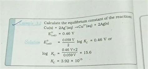 Calculate The Equilibrium Constant Of The Reaction Begin{aligned} Mathr