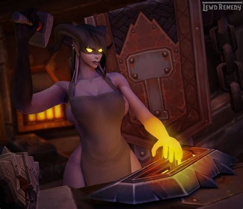 Rule 34 Abs Anvil Apron Areole Athletic Blacksmith Dark Skin Draenei