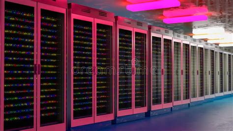 Server Room Server Data Center Backup Mining Hosting Mainframe Farm And Computer Rack With