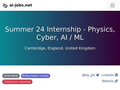 Hiring Internship Summer 24 Internship Physics Cyber Ai Ml In Cambridge England