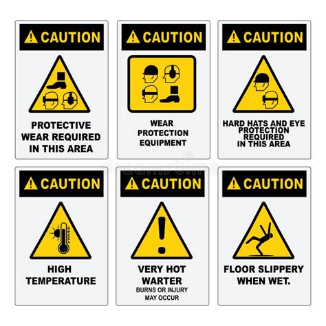 Isolated Hazardous Symbols On Yellow Triangle Board Sign Set Of Safety