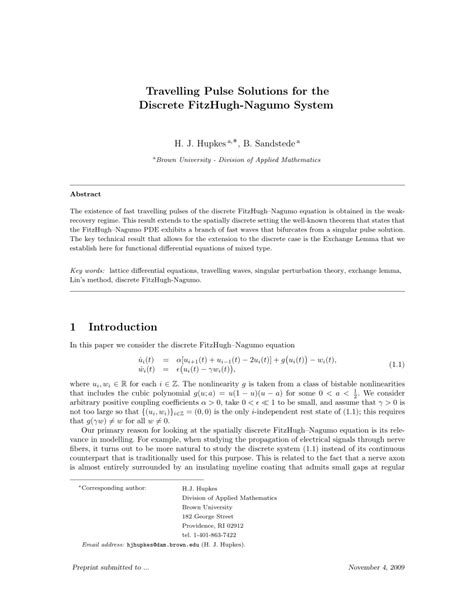 Pdf Traveling Pulse Solutions For The Discrete Fitzhughnagumo System