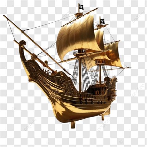 투명한 배경에 떠 다니는 돛과 화려한 조각을 특징으로하는 복잡한 세부 사항이있는 장엄한 황금 선박 모델 골든 선박 모델 복잡한 세부 사항 화려한 조각 Png 일러스트