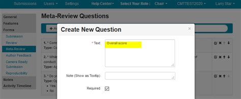 CHAIR HOW TO Create And Manage Meta Review Questions Microsoft Conference Management Toolkit