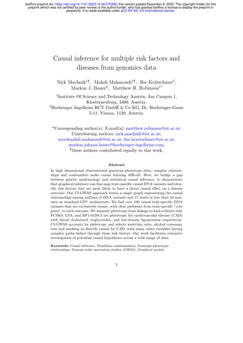 pdf causal inference for multiple risk factors and diseases from genomics data