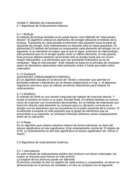 1unidad V Métodos De Ordenamiento Pdf Cola Tipo De Datos Abstractos Programación De