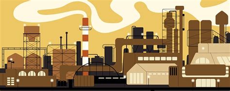 연기 배너의 구름과 함께 공장 건물 굴뚝 타워가 있는 화학 공장 건설은 공기 중으로 배출됩니다 중공업 제조소에서 오염 평면 벡터 일러스트 레이 션 거미막수조에 대한 스톡